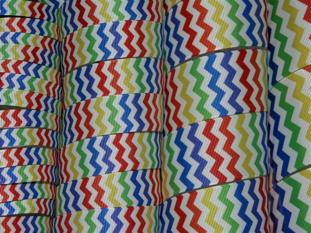 5 yards Rainbow Chevron Stripe Grosgrain Ribbon